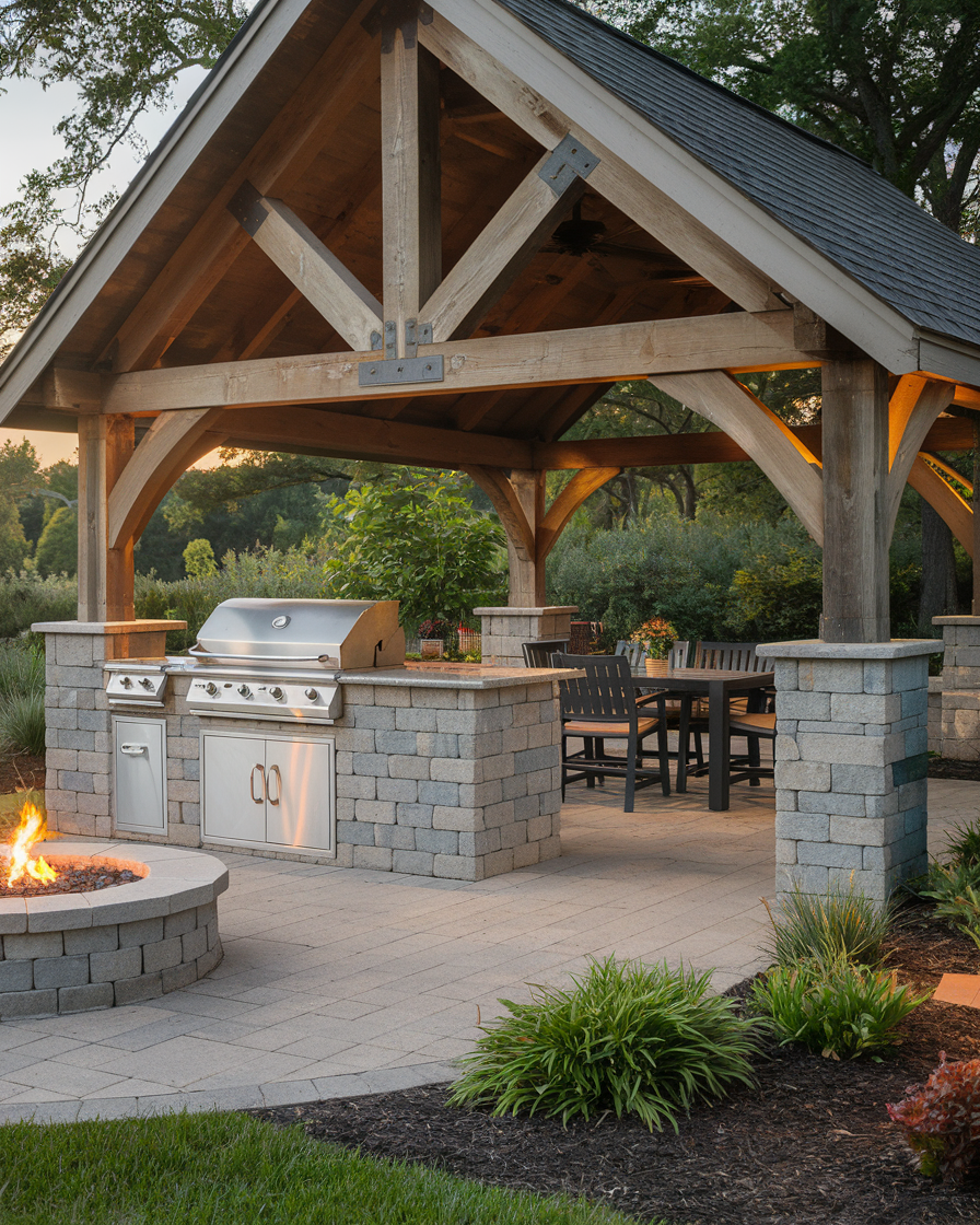 Outdoor BBQ Area with Roof Design Ideas for Year-Round Grilling