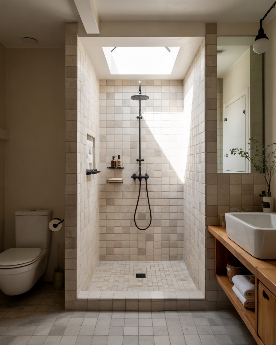40 No Door Shower Ideas 2025 for Walk In Bathrooms Small Spaces Privacy ...