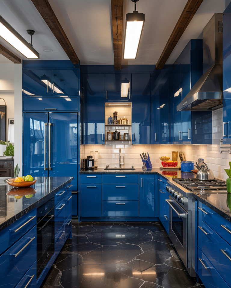 Stylish Blue Kitchen 2025 Ideas with Blackand Finishes and Modern ...