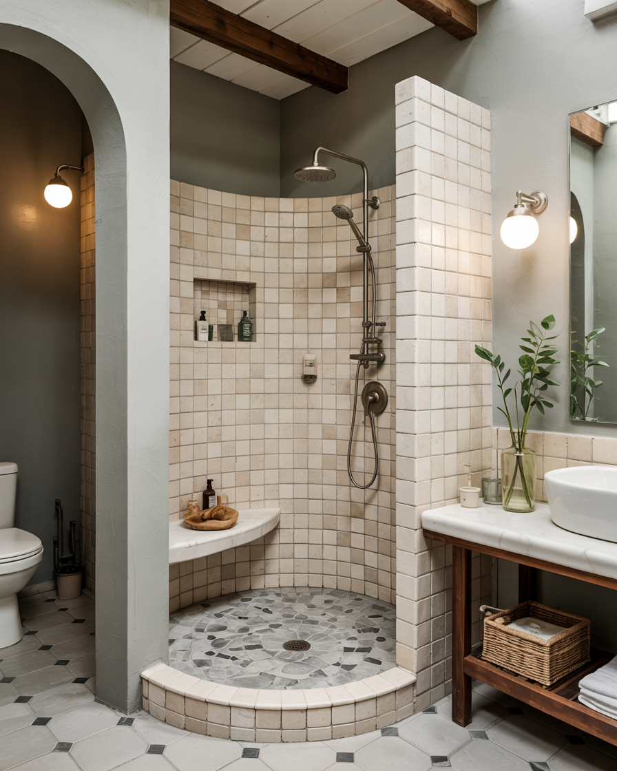 40 No Door Shower Ideas 2025 for Walk In Bathrooms Small Spaces Privacy ...