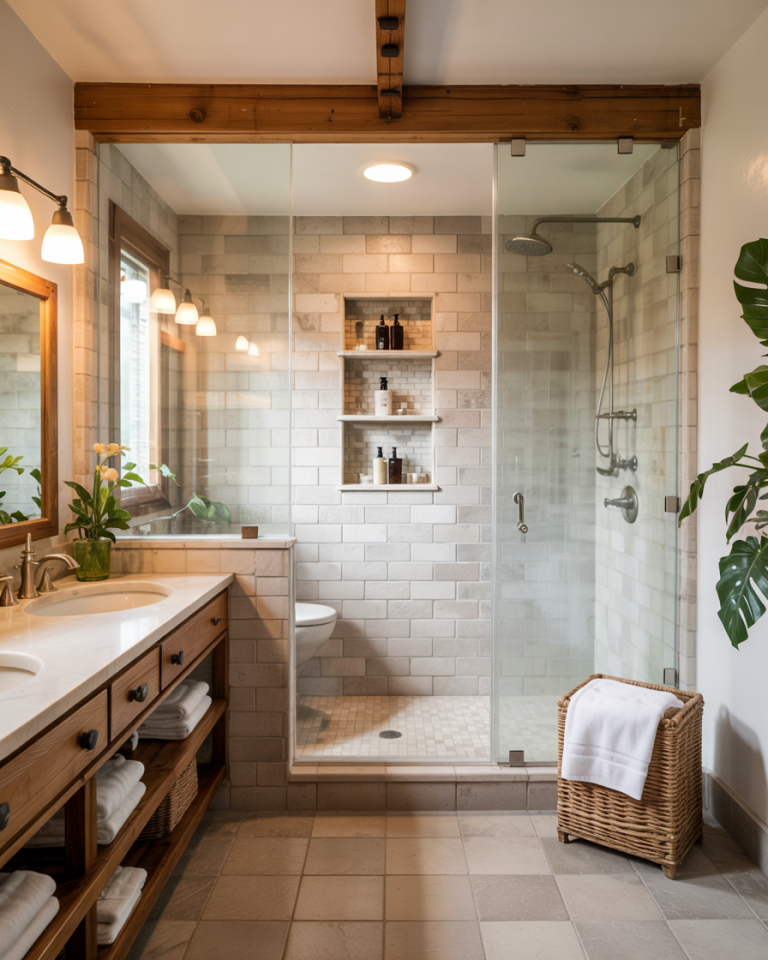 40 No Door Shower Ideas 2025 for Walk In Bathrooms Small Spaces Privacy ...