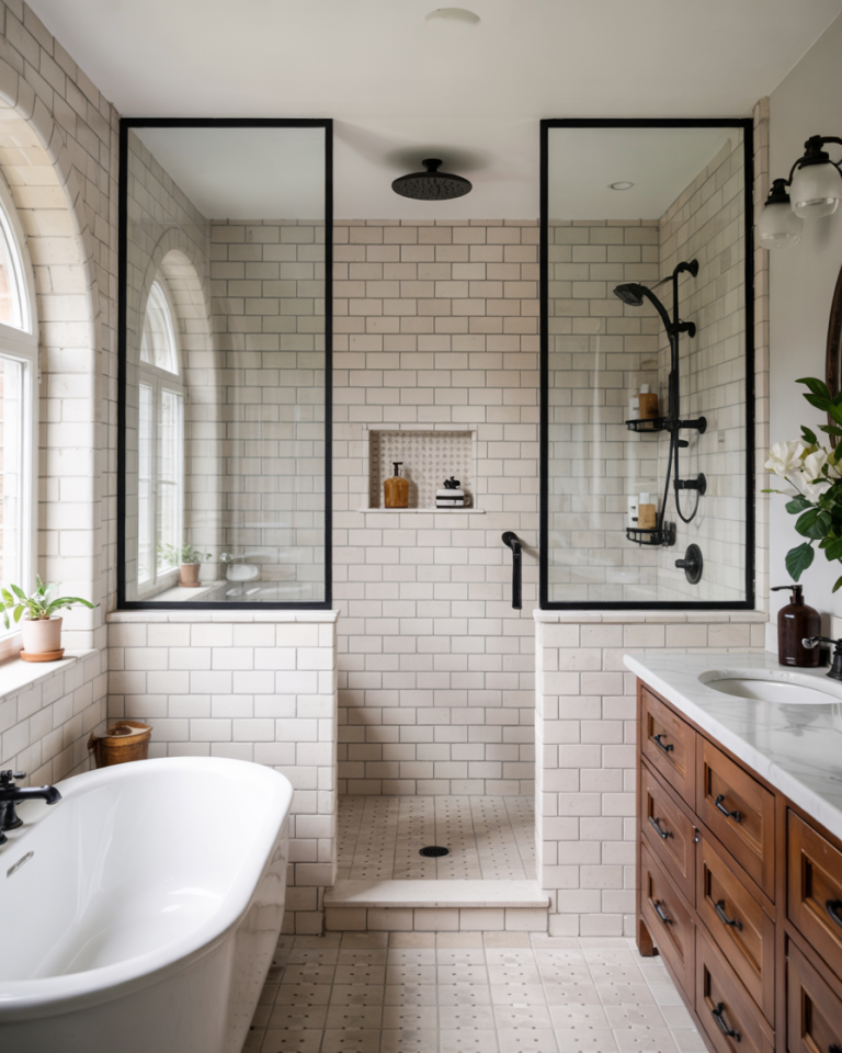 40 No Door Shower Ideas 2025 for Walk In Bathrooms Small Spaces Privacy ...