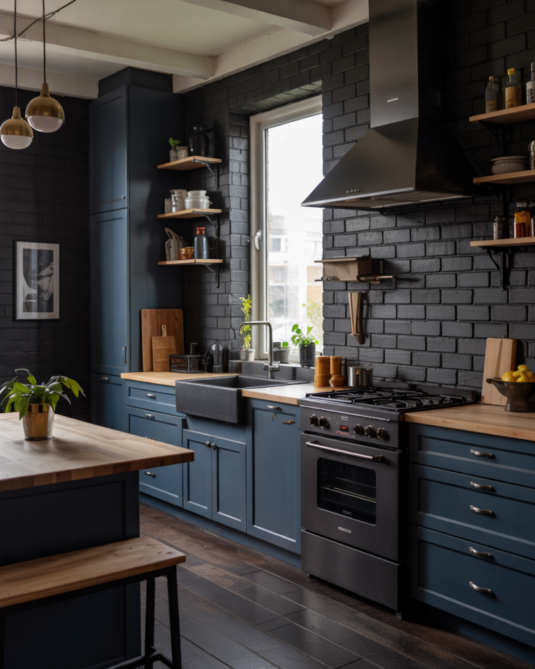 Stylish Blue Kitchen 2025 Ideas with Blackand Finishes and Modern ...