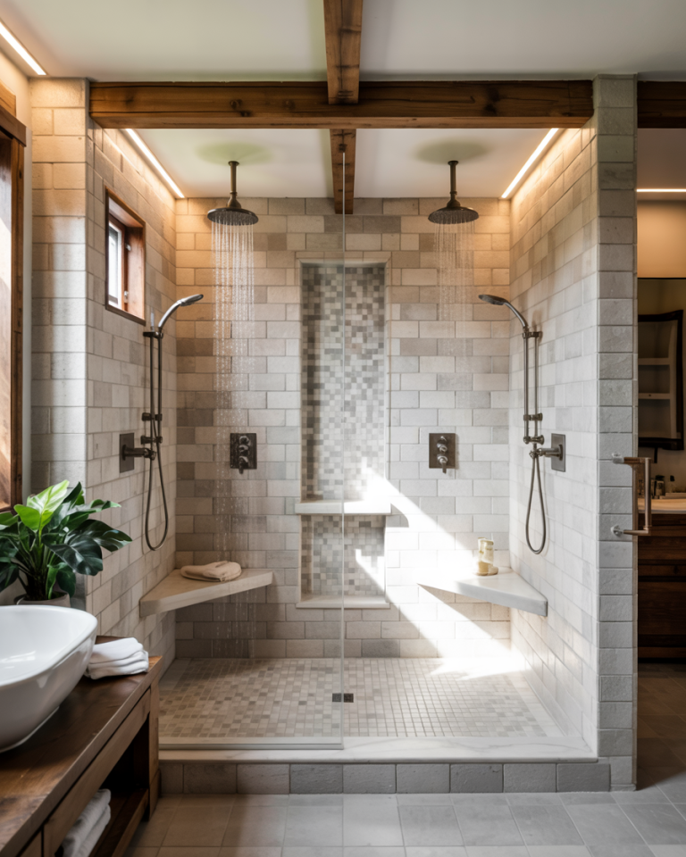 40 No Door Shower Ideas 2025 for Walk In Bathrooms Small Spaces Privacy ...