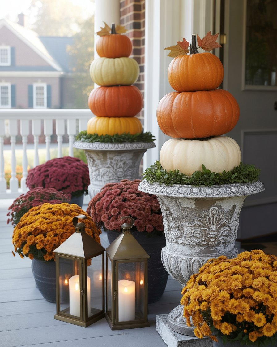 36 Fall Outdoor Decor Ideas for Porches Yards and Steps with Mums Hay ...
