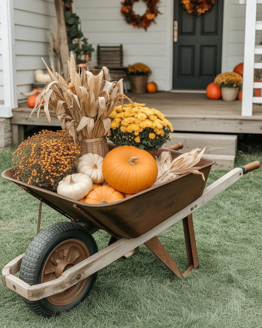 36 Fall Outdoor Decor Ideas for Porches Yards and Steps with Mums Hay ...