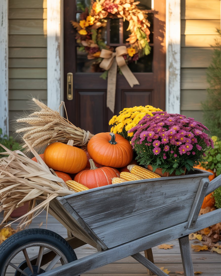 36 Fall Outdoor Decor Ideas for Porches Yards and Steps with Mums Hay ...